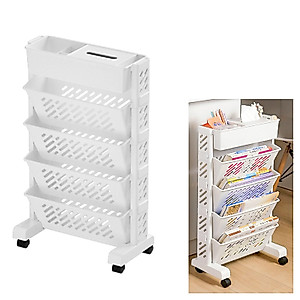 Mobile Bookshelf with Wheels,Moveable Bookshelf Organizer,Multilayer Capacity for Home 6 Tier Rolling Book Cart for Office & Classroom