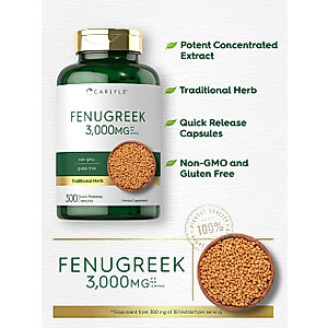 Carlyle Fenugreek Capsules | 300 Count | Non-GMO & Gluten Free Extract | Fenugreek Seeds