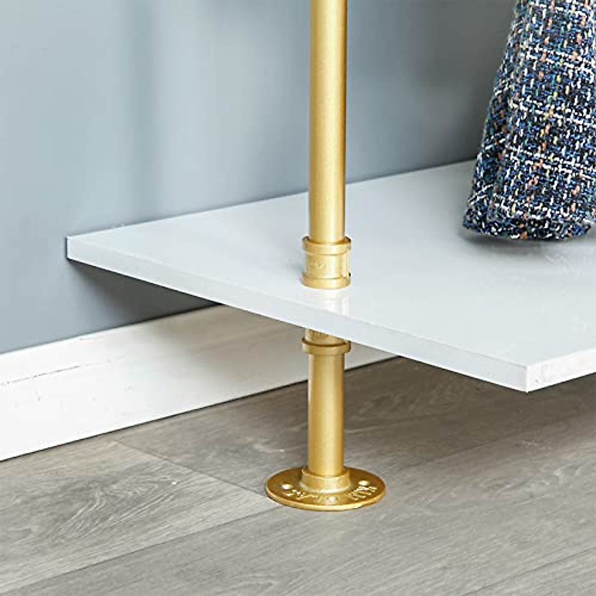 FURVOKIA Modern Simple 2 Tier Industrial Pipe and Wood Garment Rack,Wall Mounted Double Hanging Rods Clothing Rack,Retail Display Storage Clothes Hanging Shelves (One Shelves,Gold, 47.2" L)