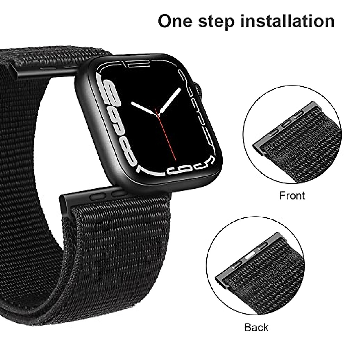 ZRDESIGN Ultra Wide Black Nylon Watch Band Compatible with Apple Watch 42mm 44mm 45mm 49mm, Adjustable Sport Loop For iWatch Series 8 7 6 5 4 3 2 1 SE(Black)