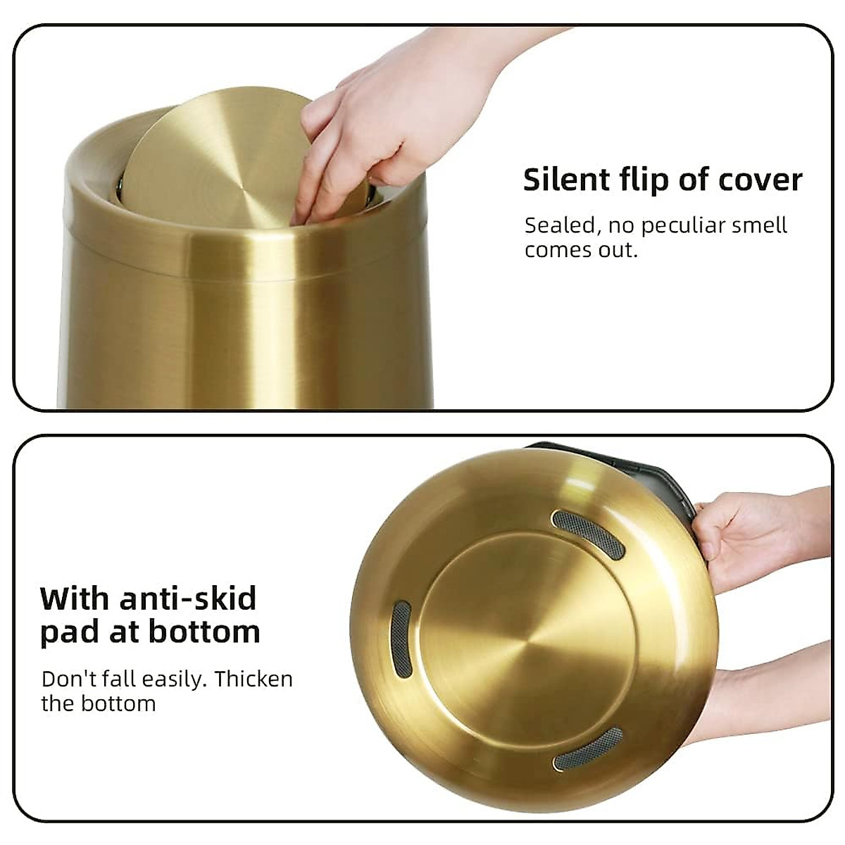YOJIA 8L / 2.1Gal Gold Brushed Stainless Steel Trash Can with Swing Cover,Gold Bathroom Trash can ，Decorative Garbage Can for Bathroom, Living Room, BedroomOffice, Hotel, RV (32A gold-8L)