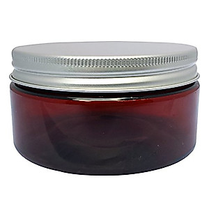 SanDaveVA Amber 8 oz Plastic Jars PET Heavy Wall Low Profile Wide Mouth Jars w/Air Tight and Leak Proof Lined Aluminum Caps 4/pk 8oz and 4 Spatula