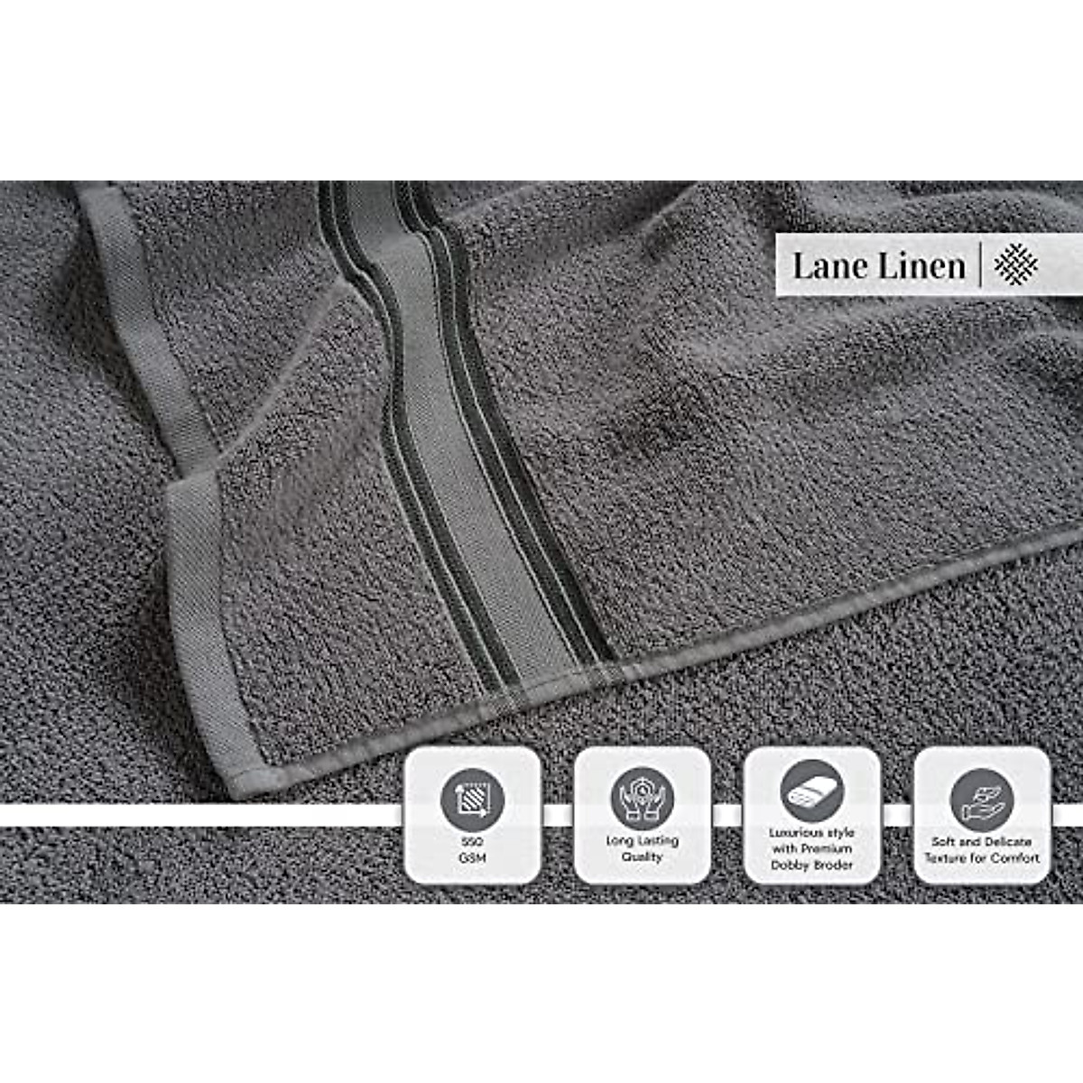 LANE LINEN Extra Large 100% Cotton Bath Sheets, 4 Piece Set, Quick Dry, Hotel Spa Quality Towels, 35 x 66 Inches, Space Grey