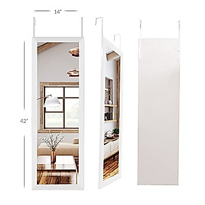 Mirrorize Full Length Over the Door, Long Door Hanging Large Mirrors for Wall Full Body, Shatterproof Tall Floor Mirror, 42"X14", White