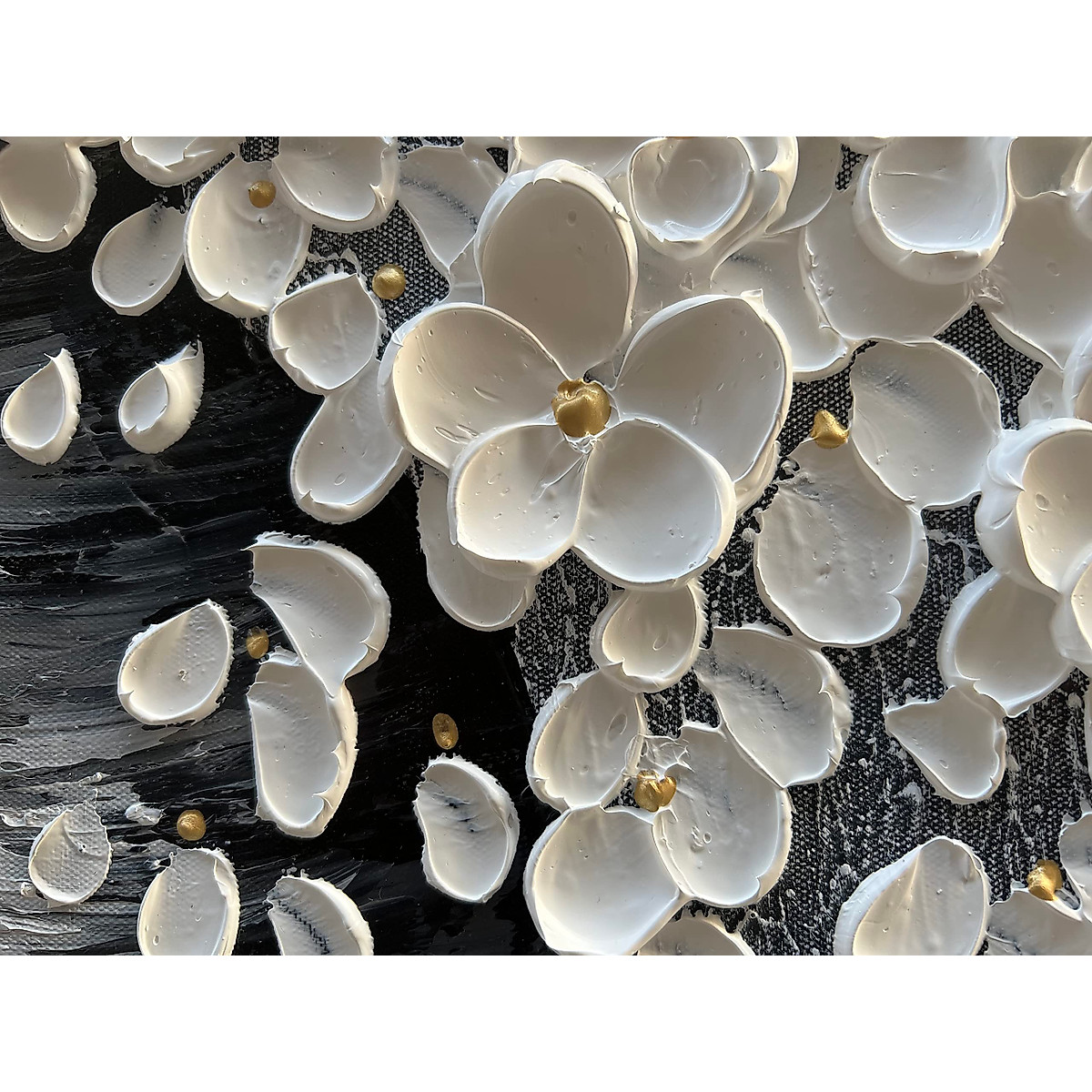 Epicler 30x45 inch hand-painted oil painting, white bouquet oil painting, canvas wall decoration painting.