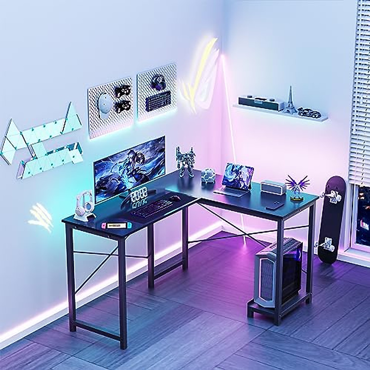 Sweetcrispy Computer Desk - L Shaped Gaming Desk, Corner Desks PC Desk Table with CPU Stand Side Bag for Home Office Dorm Sturdy Writing Workstation, Black, 50 Inch