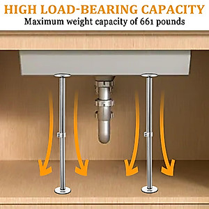 Undermount Sink Brackets, Stainless Steel Adjustable Sink Legs Installation and Repair Kit Support System with Waterproof Gloves for Kitchen, Bathroom(16.1-28.7inches)