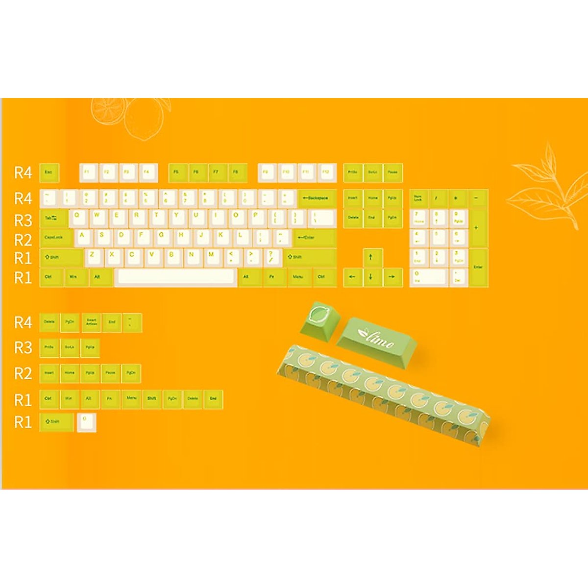 104 + 27 Keycap Set, Dye-Sublimation PBT Keycaps, Cherry Profile Custom Keycaps for DIY Cherry MX Mechanical Gaming Keyboards, Lemon Lime