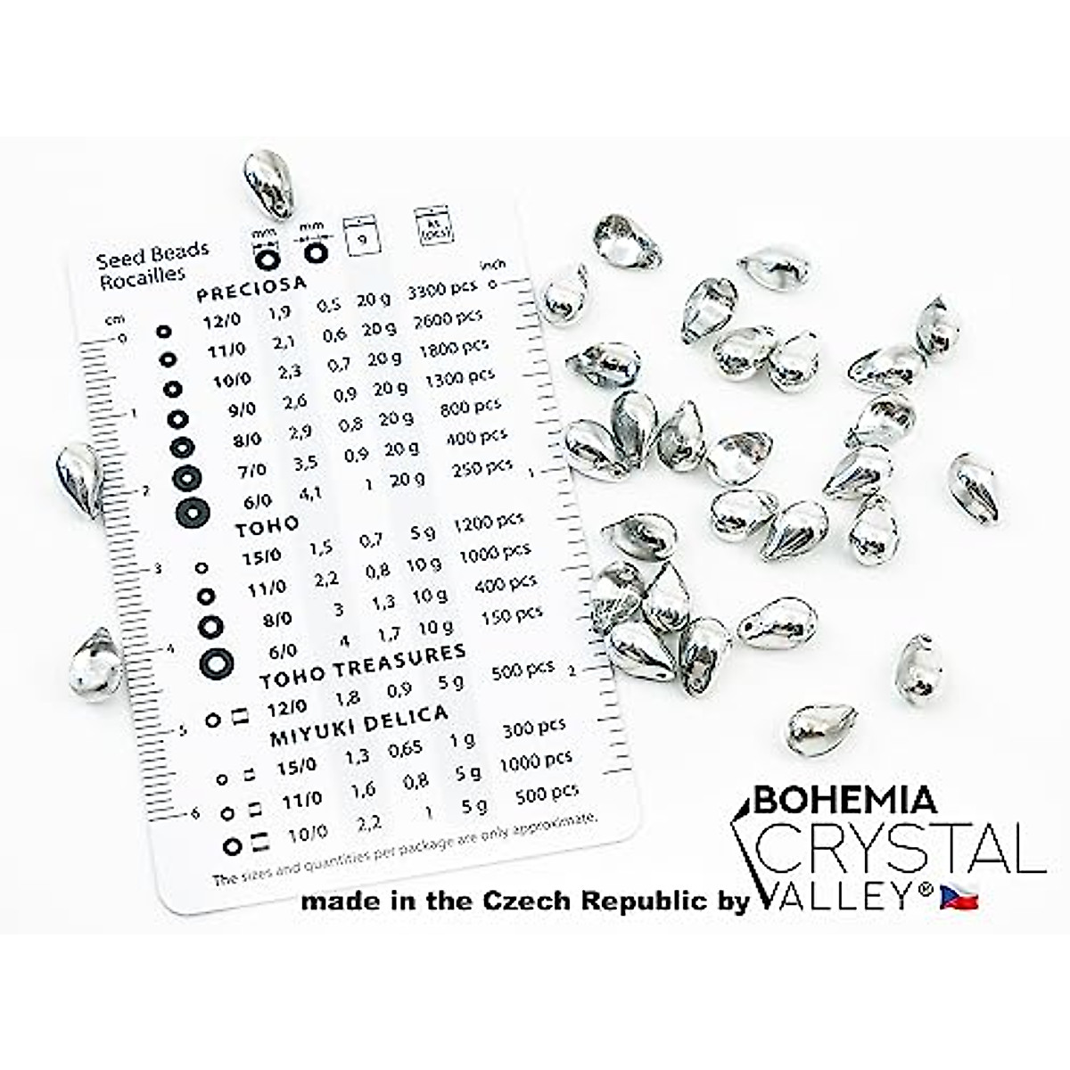 Teardrop Glass Beads for Jewelry Making Set - 120+ Bead Kit of 6x9mm Pendant Drop Beads in 4 Bright Distinct Colors: Blue, Red, Olive Green, Half Silver