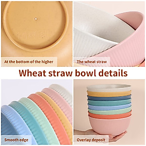 becutlery Reusable Bowls Set Unbreakable Cereal Bowls,24 OZ Wheat Straw Fiber Lightweight Bowl Sets 8, Microwave and Dishwasher Safe,Use for Ramen, Soup, Salad -Multi Color