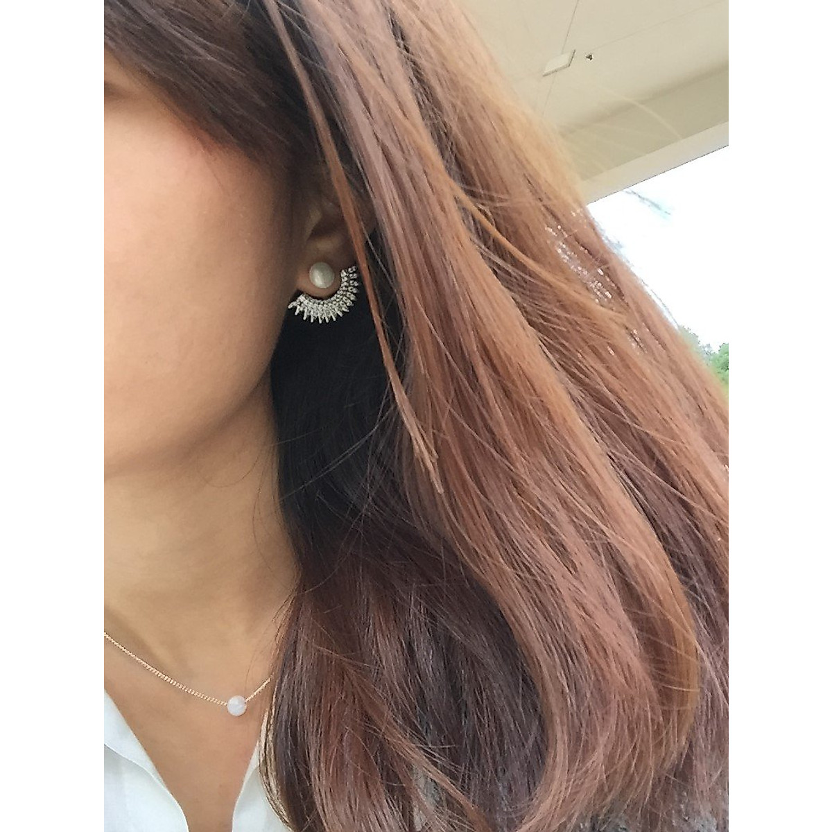 5mm Pearl Stud Front-Back Micropave Jacket Earrings 14K Rose Gold Plated