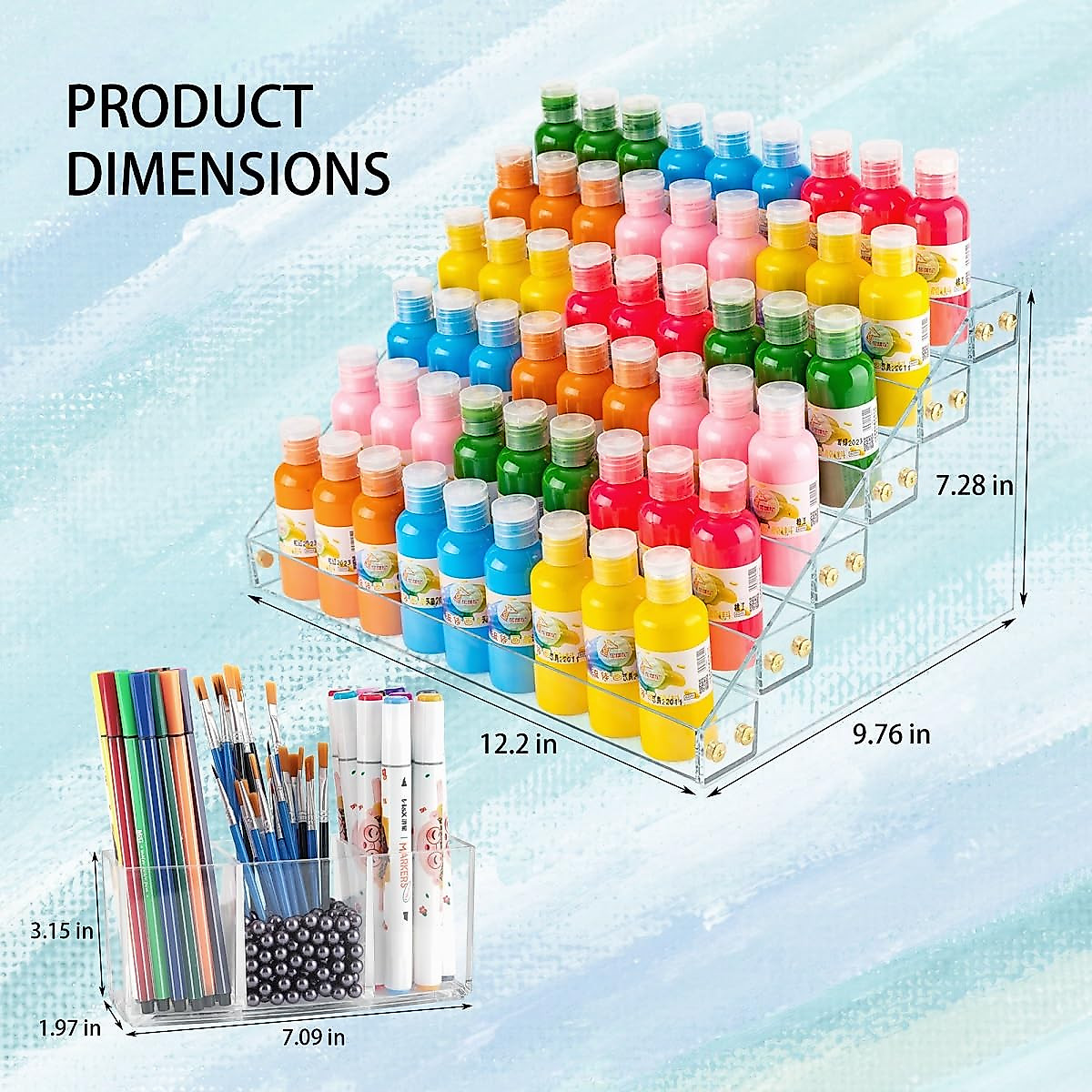 ESCULTORA 6Layers Acrylic Paint Organizer, Craft 3 Slot Paint Brush Holder, Perfect Paint Bottles Storage Rack For Storing 2oz Paint Bottles, Oil Paint Tubes, Miniature Paints