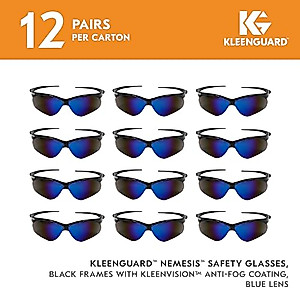 KleenGuard™ V30 Nemesis™ Safety Glasses (14481), Blue Lenses with Mirror coating, Black Frame, Unisex Eyewear for Men and Women (12 Pairs/Case)
