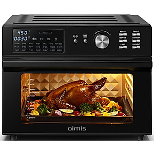 OIMIS Air Fryer Toaster Oven, 32QT Toaster Oven 21-in-1 Extra Large Countertop Convection Rotisserie Oven Patented Dual Air Duct System with 6 Accessories Recipes Black