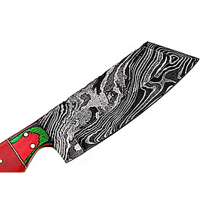 Damascus Steel Hunting Knife - Fixed Blade Knives with Sheath - Firm Grip Handle Made of Rose Wood (Mac)