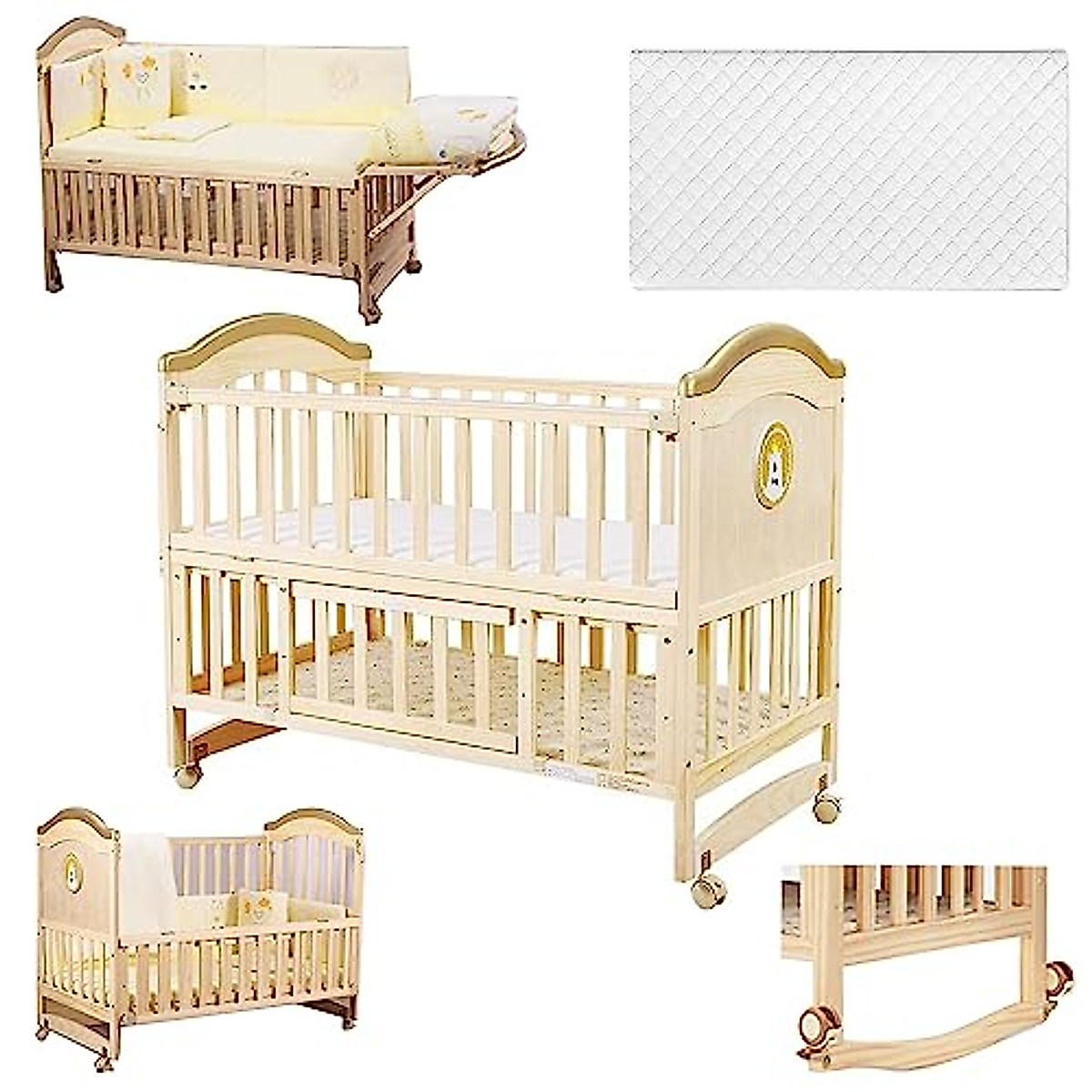 Styhigh 4 in 1 Convertible Crib, Portable Convert to Toddler Bed, Bassinet Bedside Sleeper, Playpen, 2 Leg Modes Baby Beds with Mattress & Mosquito Net,Adjustable Heigh Mini Crib CPC Certificated