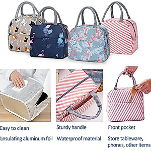 INVODA 4PCS Lunch Bag 4PCS Reusable Portable Lunch Bag Insulated Picnic Bag Cooler and Thermal Lunch Organizer for Work Picnic (4 Patterns)