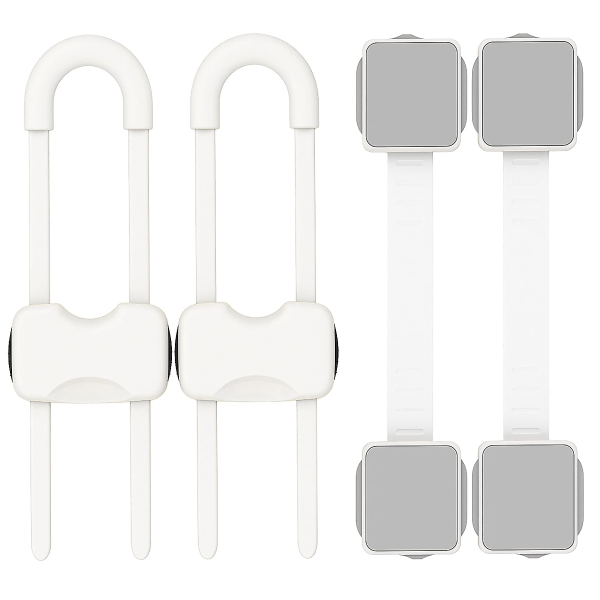 Child Adjustable Strap Lock, Sliding U Shaped Baby Safety Latch for Drawers, Cabinets, Oven, Toilet Seat, No Tool, No Drilling Needed, Super Strong 3M Adhesive