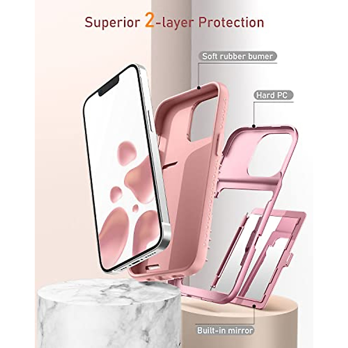 WeLoveCase for iPhone 13 Pro Wallet Case for Women with Credit Card Holder & Hidden Mirror, Two Layer Shockproof Heavy Duty Protection Cover Protective Case for iPhone 13 Pro - 6.1 Inch Rose Gold