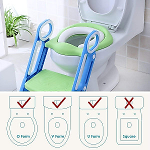 Potty Training Seat with Step Stool Ladder and Handles for Baby Toddler Kid Children Boys and Girls Toilet Training Chair with Padded Soft Cushion and Non-Slip Wide Step (Green Blue)