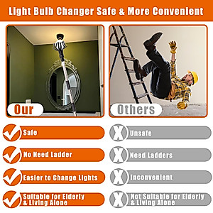 Frebuta Light Bulb Changer Pole,26 to 146In Light Bulb Changer for High Ceilings with Baskets and Suction Cup Light Bulb Remover Long Handle Multi-Purpose Extension Pole Stainless Steel Tube Study