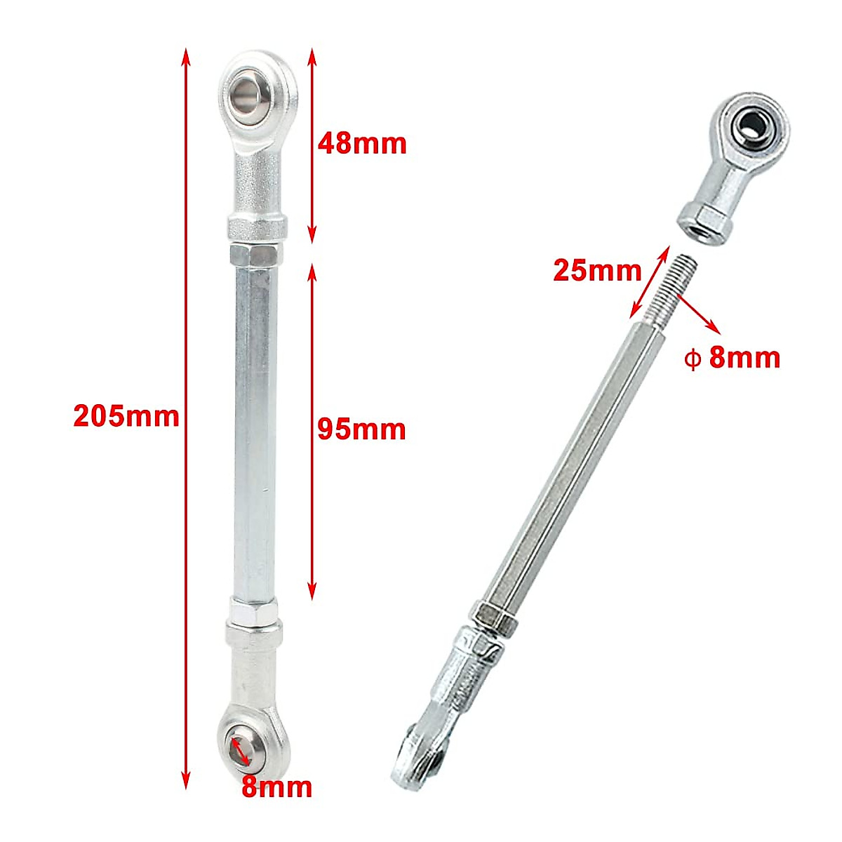 GZYF 2PCS Go Kart ATV Tie Rod End Steering Kit, Metal Bolt Tie Rod Ball Joiner Steering Shaft Assembly for ATV Go Kart