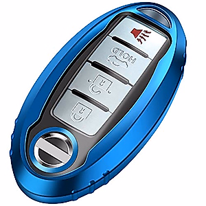 Lcyam Key Fob Cover for 3/4/5 Button Nissan Rogue Altima Maxima Sentra X Trail Patrol Murano Pathfinder Serena Kicks Armada Versa Accessories, Blue
