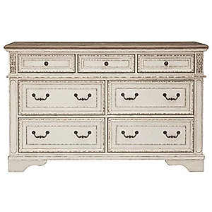 Signature Design by Ashley Realyn French Country 7 Drawer Two Tone Dresser, Chipped White