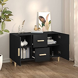 loibinfen Sideboard Buffet Server Storage Cabinet with Drawers and Doors, Console Table Home Kitchen Sideboard with Wood Legs, Dining Room Furniture Cupboard, Black 39.4"x14.2"x23.6" -AA