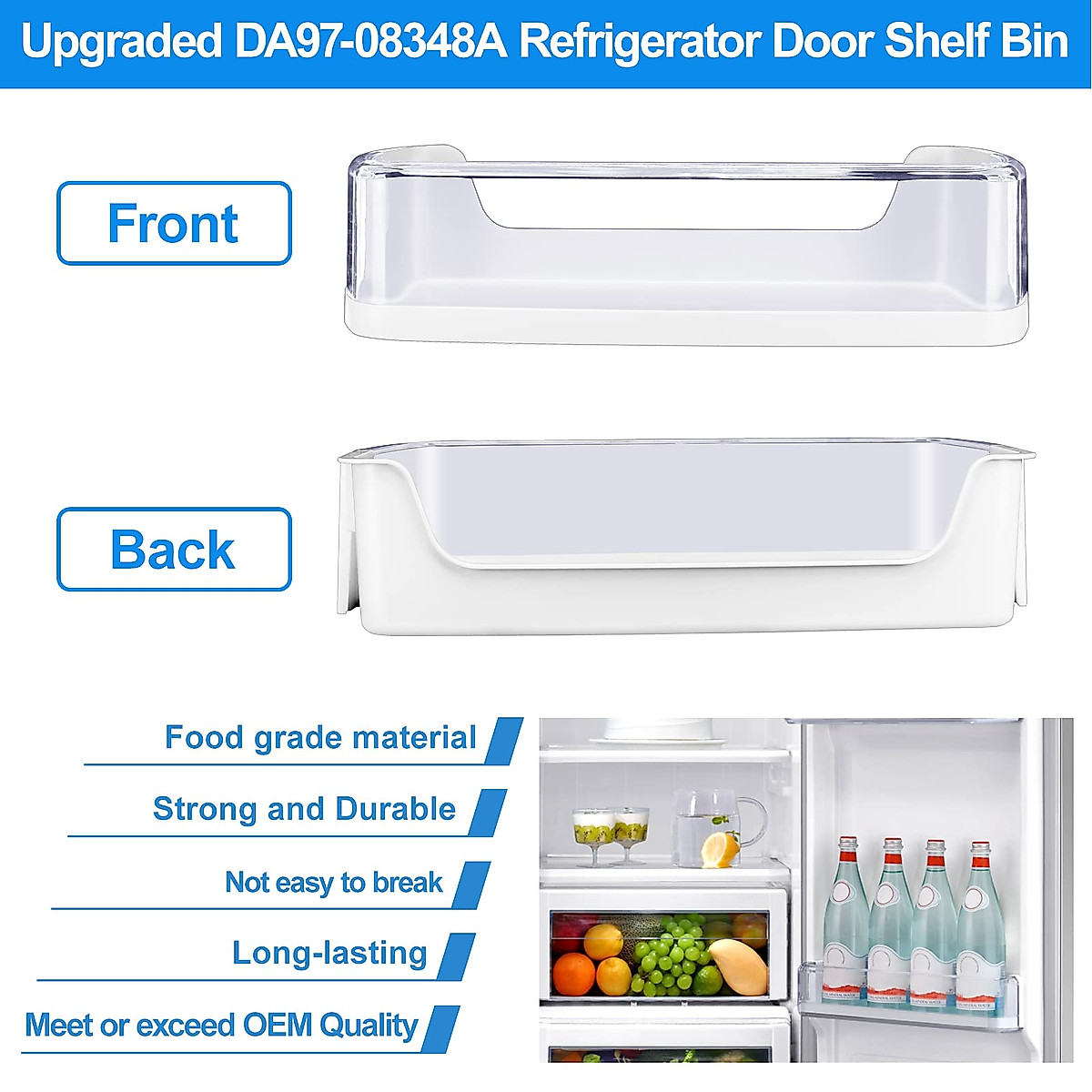 [2 PACK] Upgraded DA97-08348A Refrigerator Door Shelf Bin Replacement for Samsung Refrigerator Parts RS265TDRS RS25H5111BC RS25H5111SR Door Shelf,DA63-05215A for Samsung Fridge Middle Door Shelves
