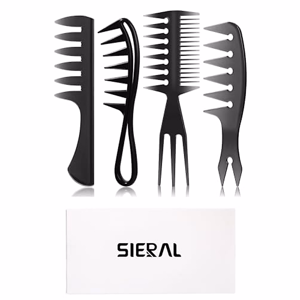 Sieral 4 Pcs Hair Comb Styling Set Double Side Tail Combs with Pick Barber Wide Tooth Comb for Men Women Beard Hairstylist Tools African American Accessories, Black, 4 Styles