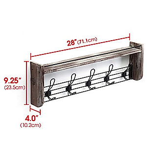 J JACKCUBE DESIGN Rustic Wall Mounted Coat Rack 5 Hooks Wood Floating Shelf Entryway Hanger for Hat, Small Bag, Key, Kids Backpack Leash Decorative Organizer -MK508A