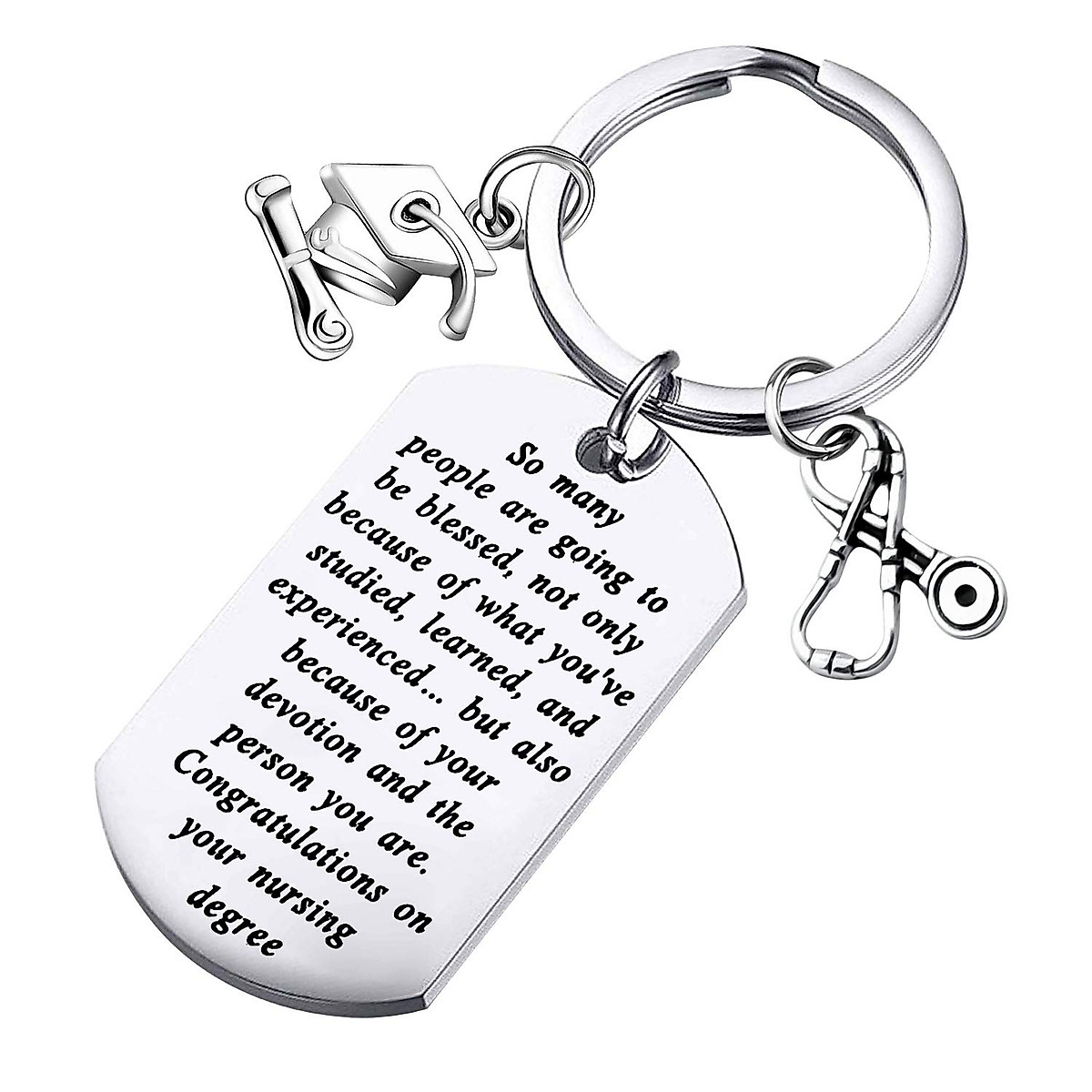 FEELMEM Nursing Degree Graduation Gift Nurse Graduation Keychain So Many People Are Going To Be Blessed Because of Your Devotion and Person You Are Nursing School Graduation Keyring (silver)