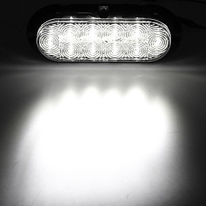 Partsam 2pcs 6" Oval 10LED Clear White Flange Mount Stop Turn Tail Truck Trailer Backup Reverse Light