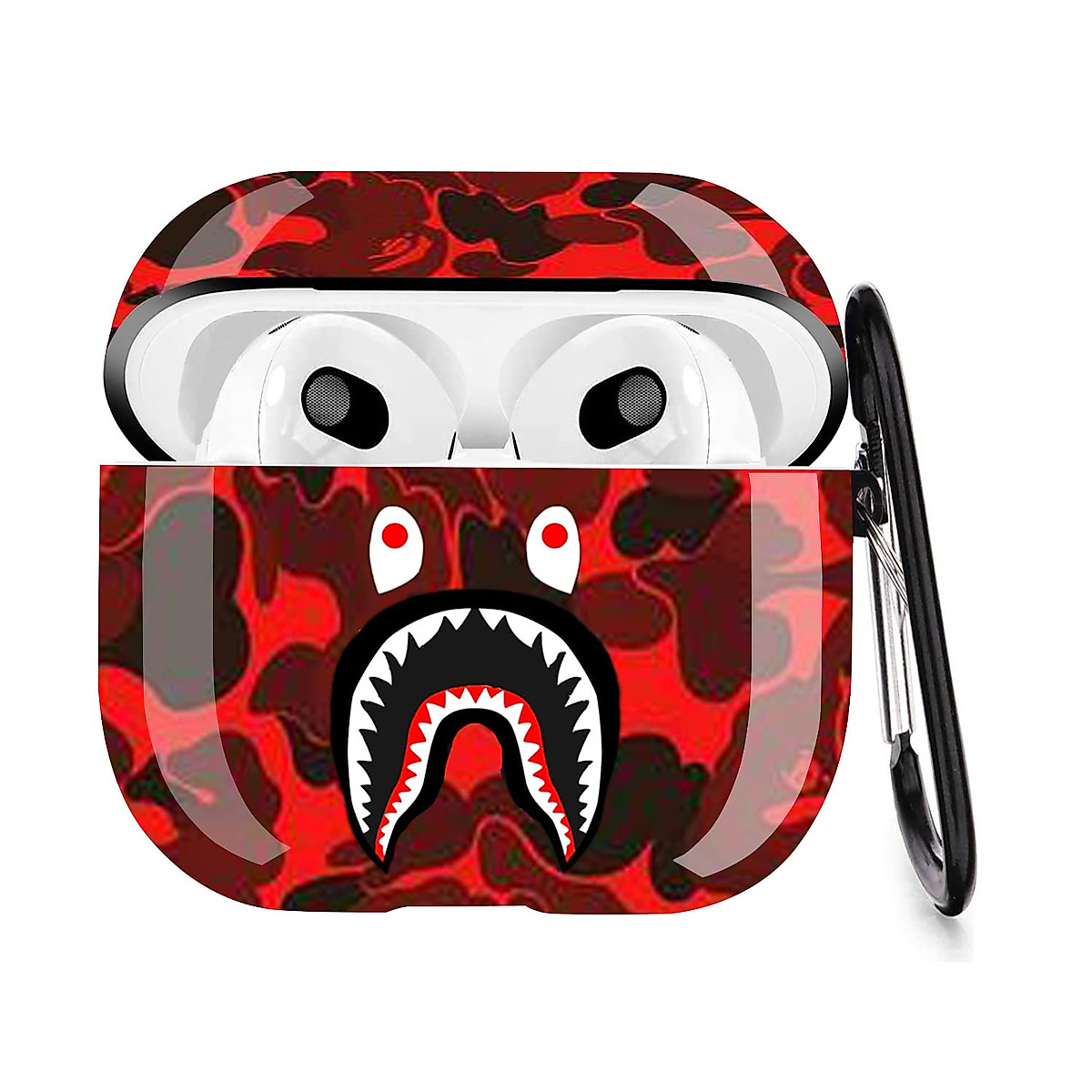 Shark Teeth Camo Softshell Silicone Air Pods IMD Case for AirPods 3rd Generation [2021 Release] , AirPods Charging & Wireless Charging Case Protective Cover and Skin Supreme Gift (Red)