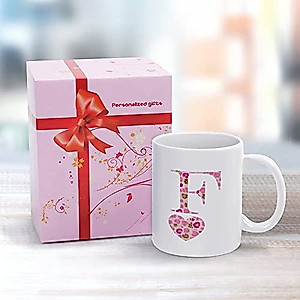 Valentine's Day Love Monogram Letter F Tea Mug Leopard Print Initials Letter Porcelain Tea Cup 11oz Happy Valentine's Day Mug Custom Coffee Cup Gift for Girlfriend Valentines Anniversary