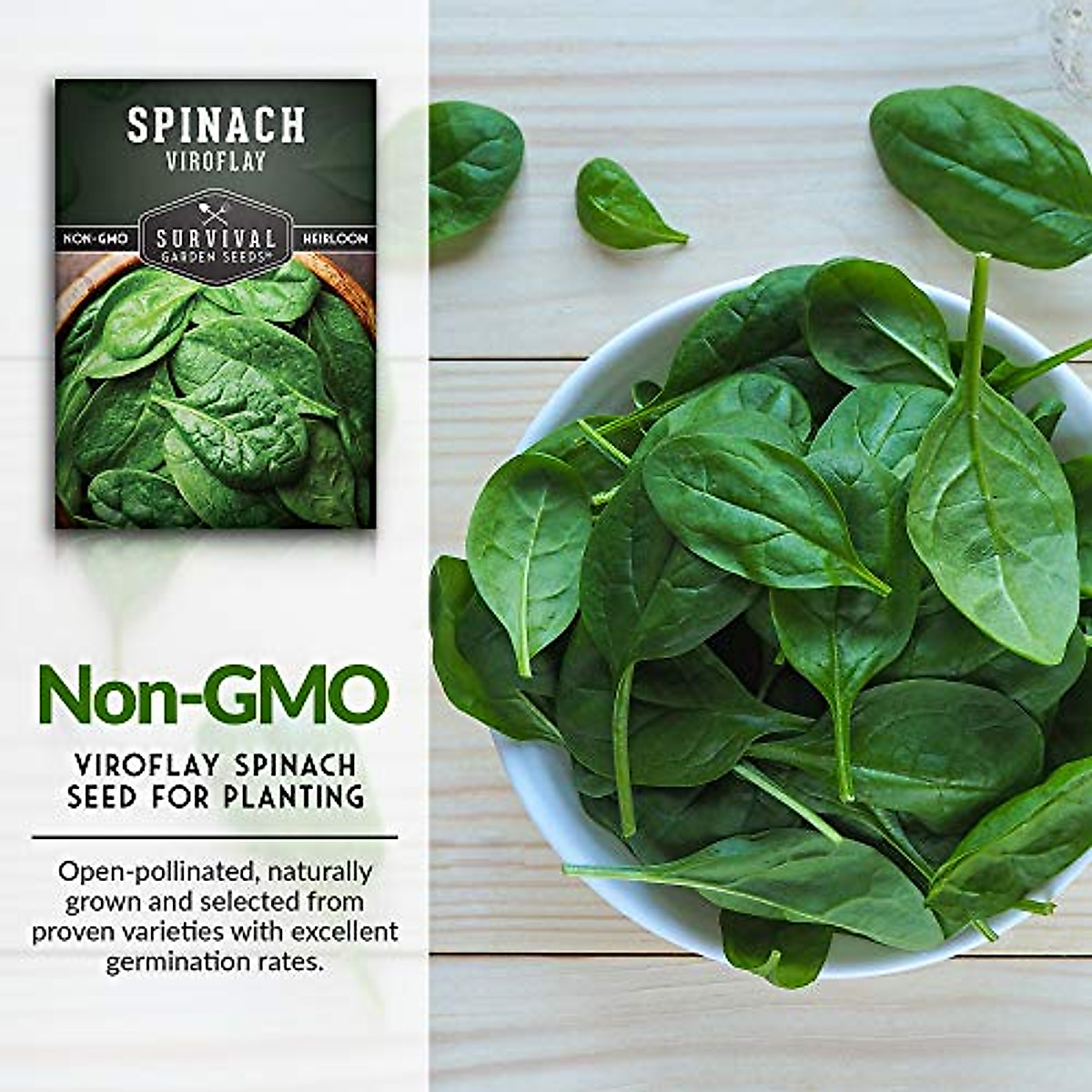 Survival Garden Seeds - Viroflay Spinach Seed for Planting - Packet with Instructions to Plant and Grow Nutritious Leafy Greens in Your Home Vegetable Garden - Non-GMO Heirloom Variety - 2 Pack
