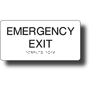 NapTags ADA Compliant Exit Sign, 8" x 4", Emergency Exit, White (White)
