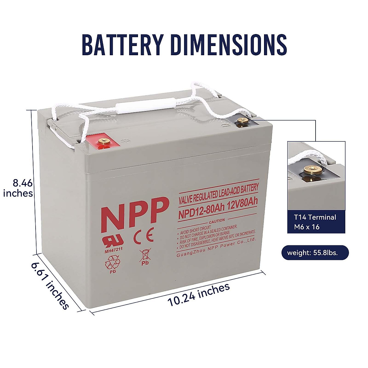 NPP NPD12-80Ah 12V 80Ah Group 24 AGM Deep Cycle Rechargeable Battery for Backup Sump Pump, Trolling Motor, Solar System, Mobility Wheelchair, General Use