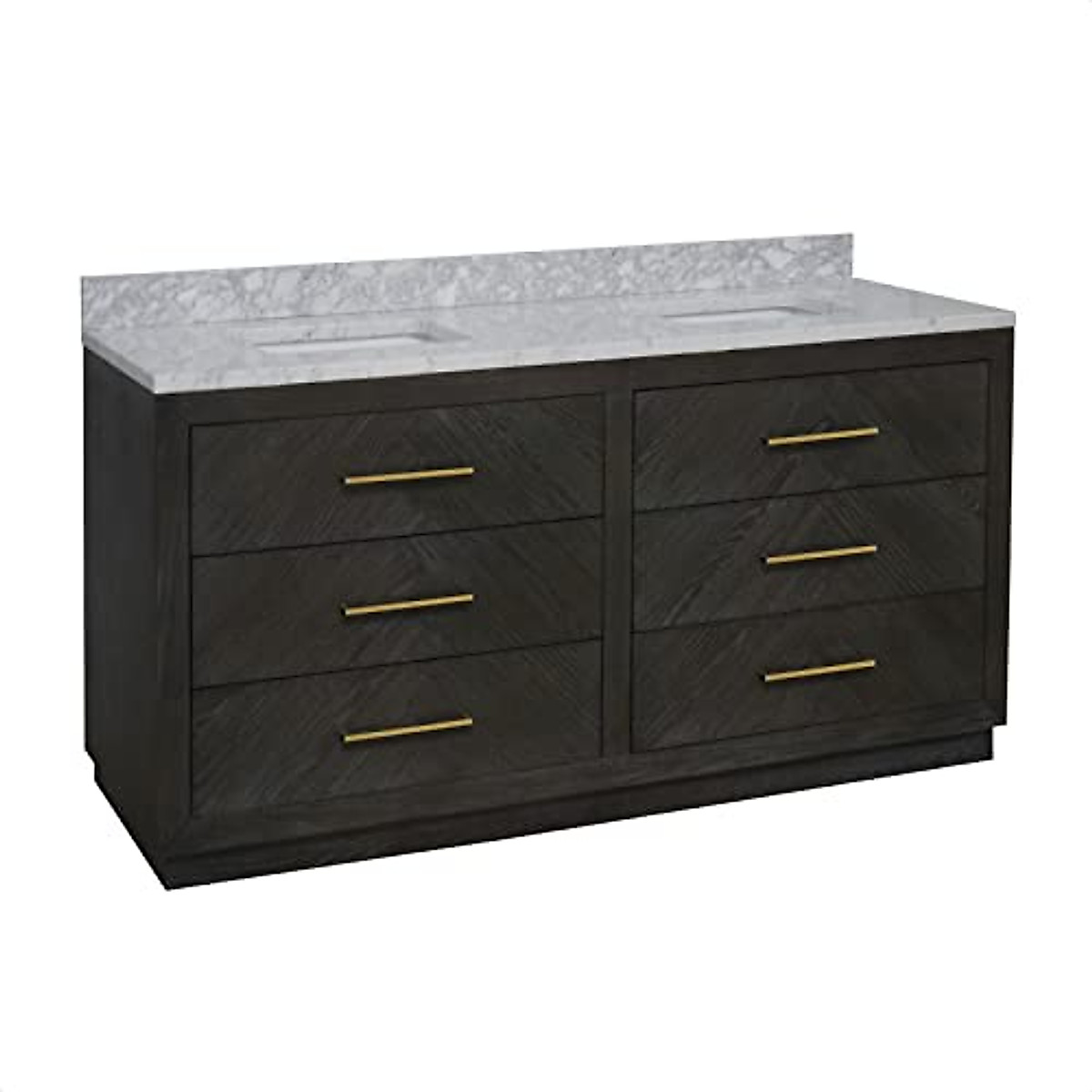 Kitchen Bath Collection Avery 72-inch Double Bathroom Vanity (Carrara/Dark Oak): Includes Dark Oak Cabinet with Stunning Carrara Marble Countertop and White Ceramic Sinks