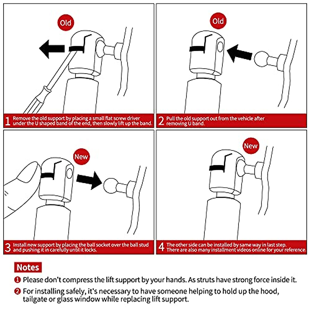 Gas Charged Hood Lift Support Struts for F-250 F-350 F-450 F-550 Super Duty Excursion 1995-2007 4339 Gas Spring strut Shock, 2 PCS