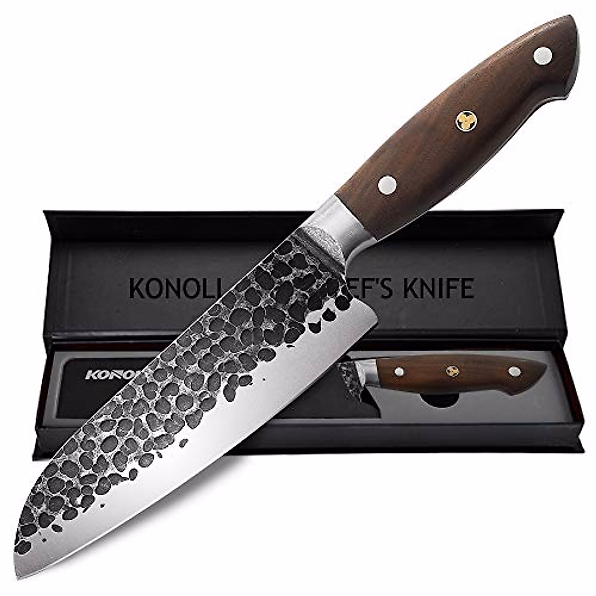KONOLL Santoku Knife Janpan Chefs Knife Cleaver 7-inch Forged Handmade Professional Kitchen Knife, German High Carbon Steel (7-inch Santoku Thunder-K Series)