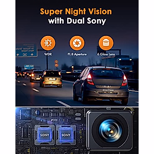 LAMTTO 4K Dash Cam Built in WiFi GPS, 4K+ 2K Front and Rear Dash Camera for Cars, Car Camera with 3.16" Touch Screen, Dual Sony Night Vision, Voice Recognition,170° Wide Angle, APP, 64GB Memory Card
