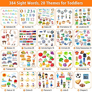 Ednzion Talking Flash Cards with 384 Sight Words (Including Letters and Numbers), Montessori Educational Learning Interactive Toddler Toys, Speech Therapy and Autism Sensory Toys, Blue