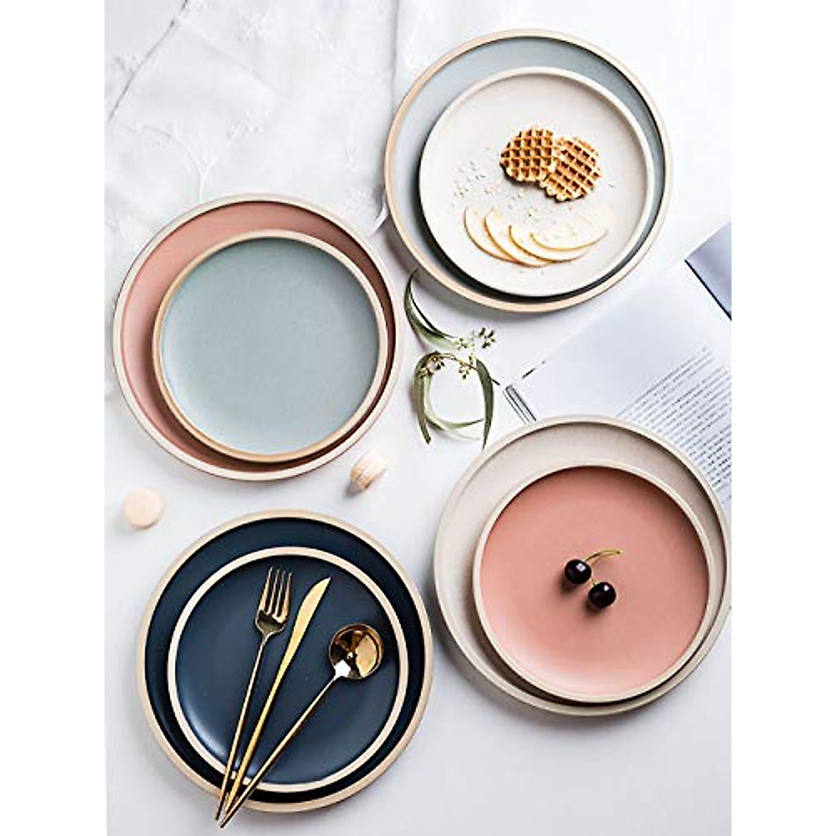 MDZF SWEET HOME 10.4-Inch Porcelain Dinner Plates Set, Pasta Serving Plates Matte Glaze Dessert Dishes - Set of 4