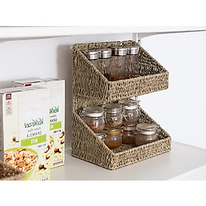 StorageWorks 2-tier Seagrass Basket, Handwoven Wicker Basket for Organizing, Kitchen Countertop Organizer, Wicker Storage Basket for Bathroom, Pantry, 1 Pack