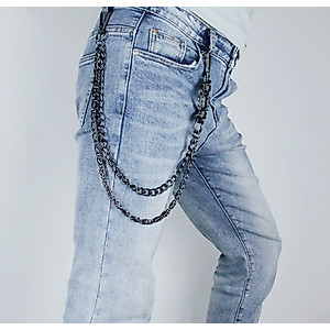 ARZASGO Unisex Punk Chains for Pants, Heavy Duty Multi-layer Belt Chains Hip Hop Trousers Jeans Chain with Carabiner Clasps for Wallet Keys (Spike Chain)