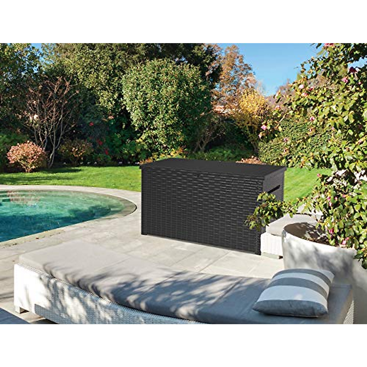 Keter XXL Java 230 Gallon Resin Rattan Look Large Outdoor Storage Deck Box for Patio Furniture Cushions, Pool Toys, and Garden Tools