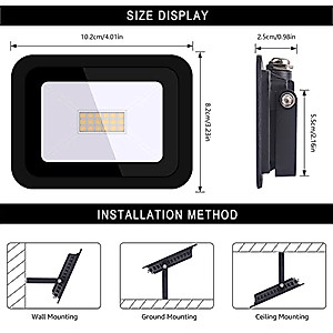 MIWAT 2Pack 20W LED Flood Light with 5FT Cord, Plug in Safety Lights for Flag, Garden, Indoor and Doorway (Black Shell, Warm White)