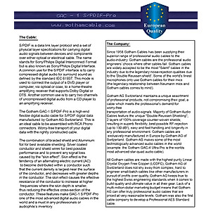 WORLDS BEST CABLES 4.5 Foot SPDIF Cable – Gotham GAC-1 S/PDIF-Pro (Ultrablue) High-End Silver Plated LCOFC Digital Audio Interconnect Cable & Amphenol ACPR-SRD Gold RCA Plugs - Custom Made